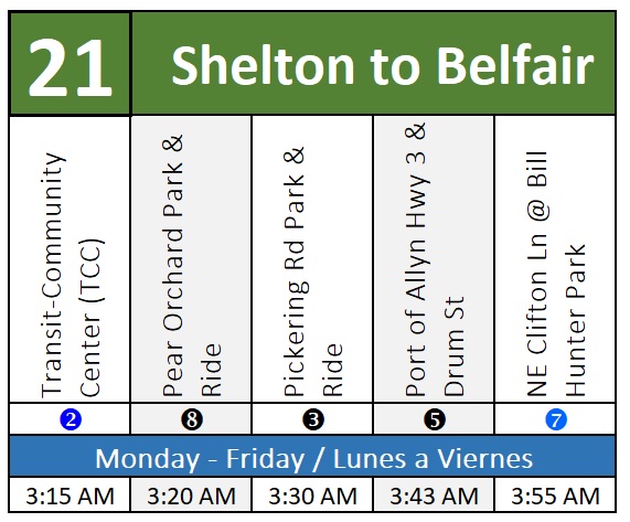 Route 21 – Shelton/Belfair – Mason Transit